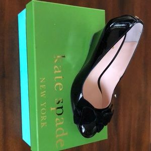kate spade Shoes | Black Patent Leather Black Heels Peep 9 | Poshmark